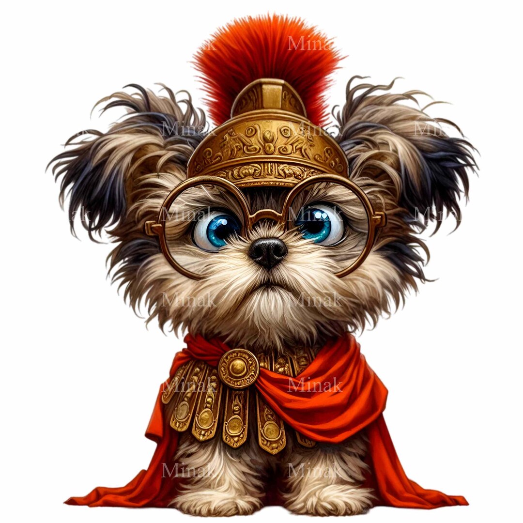 12 Roman Warrior Dog PNG Clipart - Cute Pup in Gold Helmet, Red Cape ...