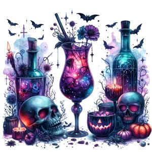 Witch's Brew Halloween Cocktail Watercolor Clipart 10 Spooky Drink Art ...