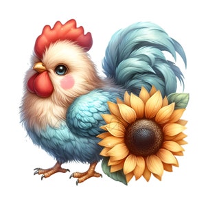 Chicken Clipart With Sunflowers 12 Rustic Farmhouse PNG Perfect for ...