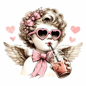 10 Cute Cupid PNG Clipart Angel With Heart Sunglasses & Drink Whimsical ...