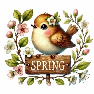 12 Spring Bird PNG Clipart, Adorable Bird With Flowers, Whimsical ...