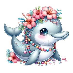 Dolphin Clip Art, 10 PNG Floral Summer Ocean Animal, Kids Graphics ...