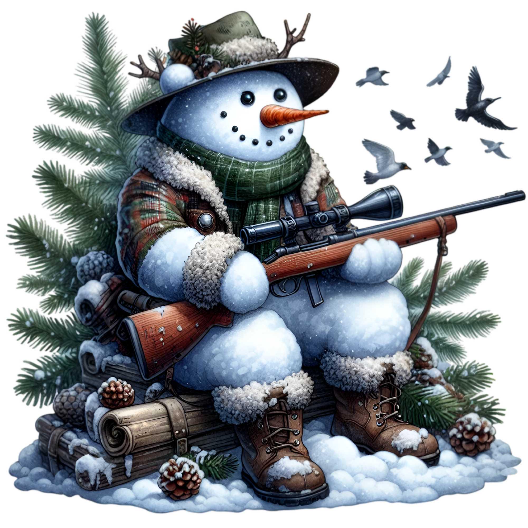 15 PNG Hunter Snowman Clipart – Snowman With Rifle PNG – Funny Winter ...