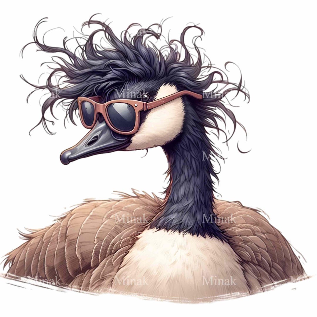 Cool Goose With Sunglasses Clipart, 15 Funny Curly-haired Goose PNG ...