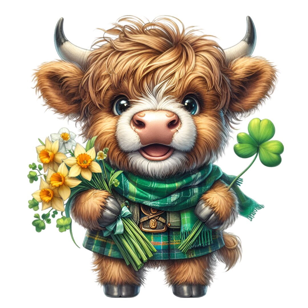 Irish Clipart, Highland Cow Clip Art, 12 PNG Daffodils Watercolor St ...