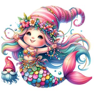 Mermaid Clipart, Gnome PNG, 9 Watercolor Fairytale Clip Art, Nursery ...