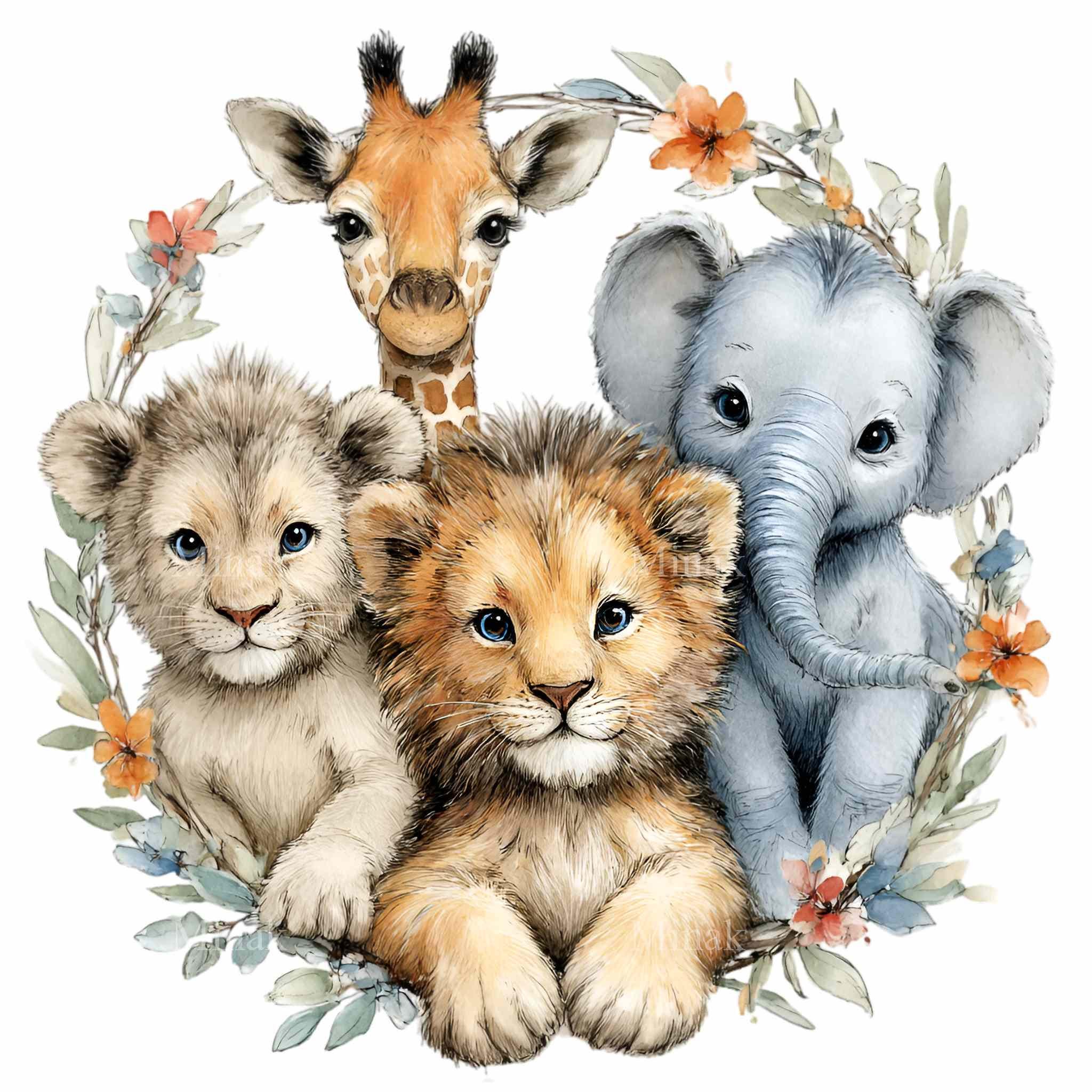 15 PNG Safari Baby Animals Clipart, Jungle Nursery Illustration, Lion ...