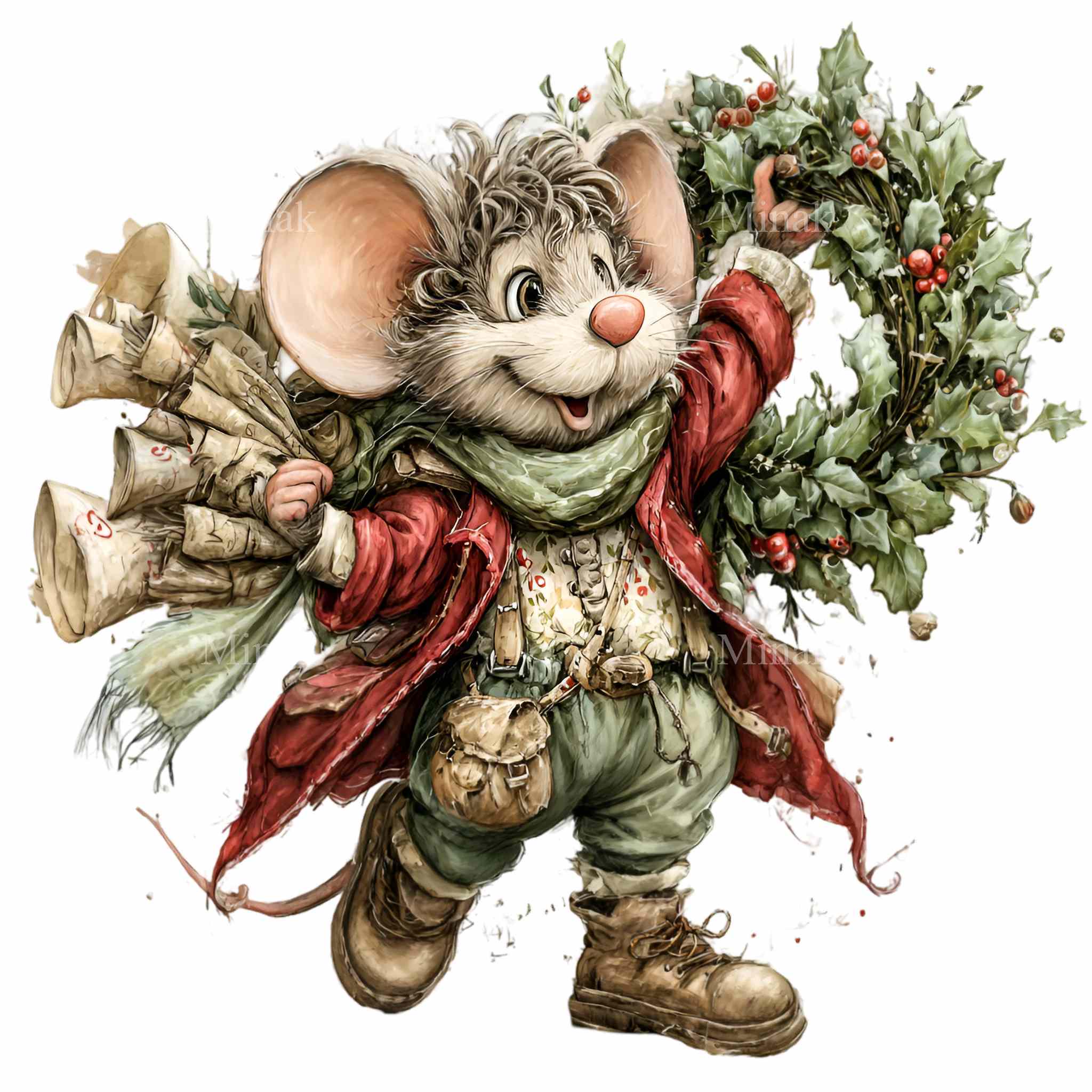 15 PNG Christmas Mouse Clipart – Watercolor Holiday Animal PNG ...