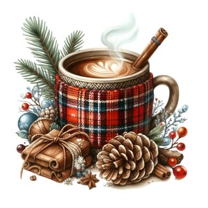Winter Hot Chocolate Clipart PNG 12 Plaid Mug With Whipped Cream ...