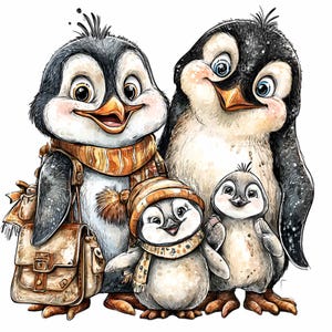 15 PNG Winter Animal Clipart – Penguin Family PNG – Cute Cartoon ...