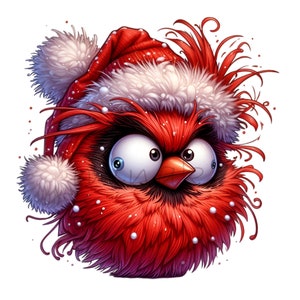Red Cardinal Santa Hat 12 PNG Comics Quirky Bird Cartoon Illustration ...