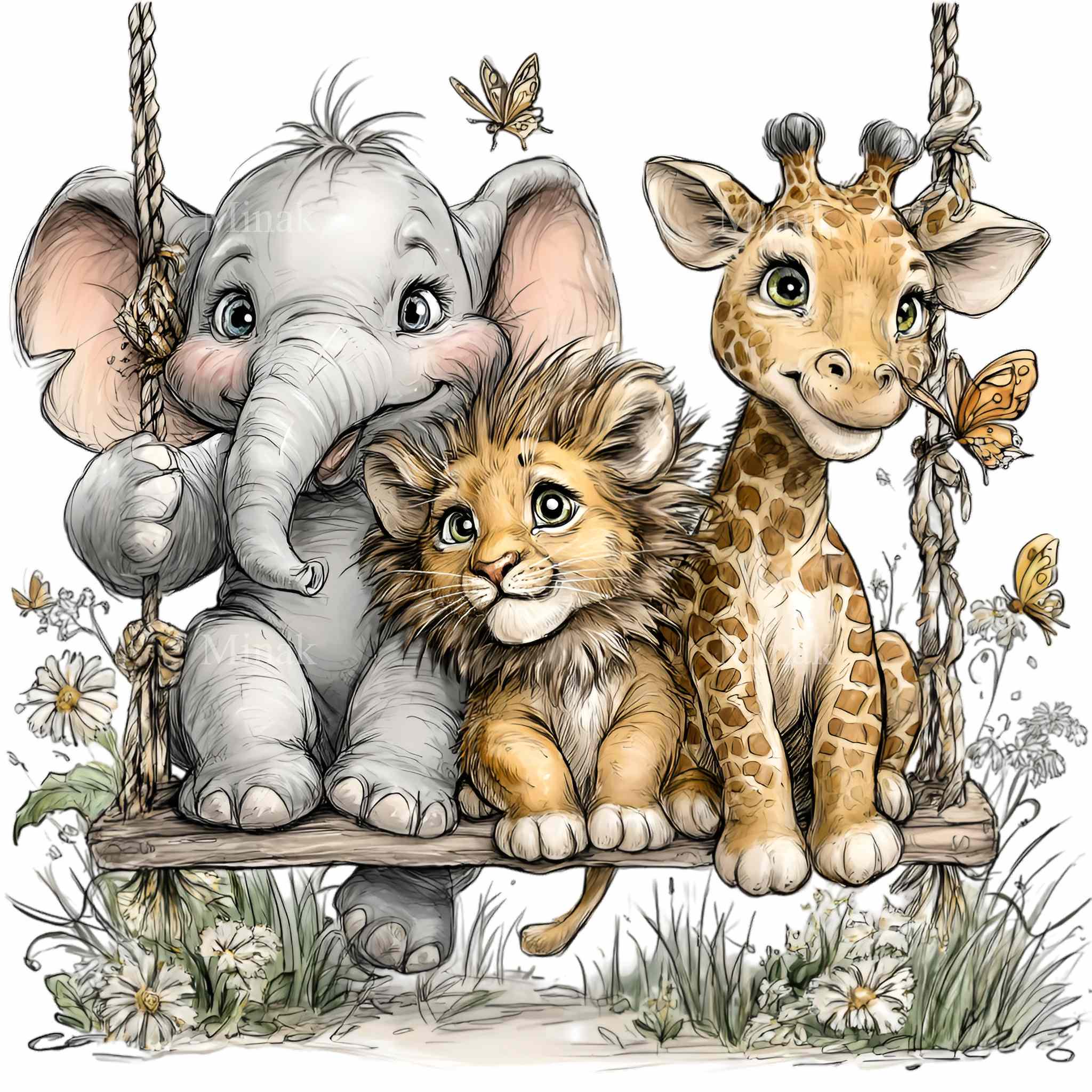 10 PNG Safari Baby Animals Clipart – Lion, Elephant, Leopard PNG ...
