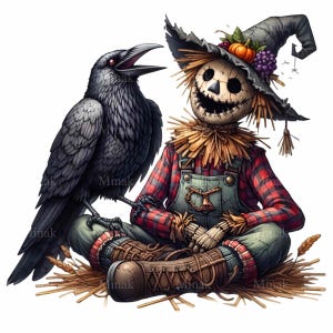 11 PNG Raven Scarecrow PNG – Halloween Clipart – Spooky Fall Crow Art ...
