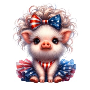 Patriotic Pig Clipart, 12 PNG Cute Piglet Fourth of July - Etsy