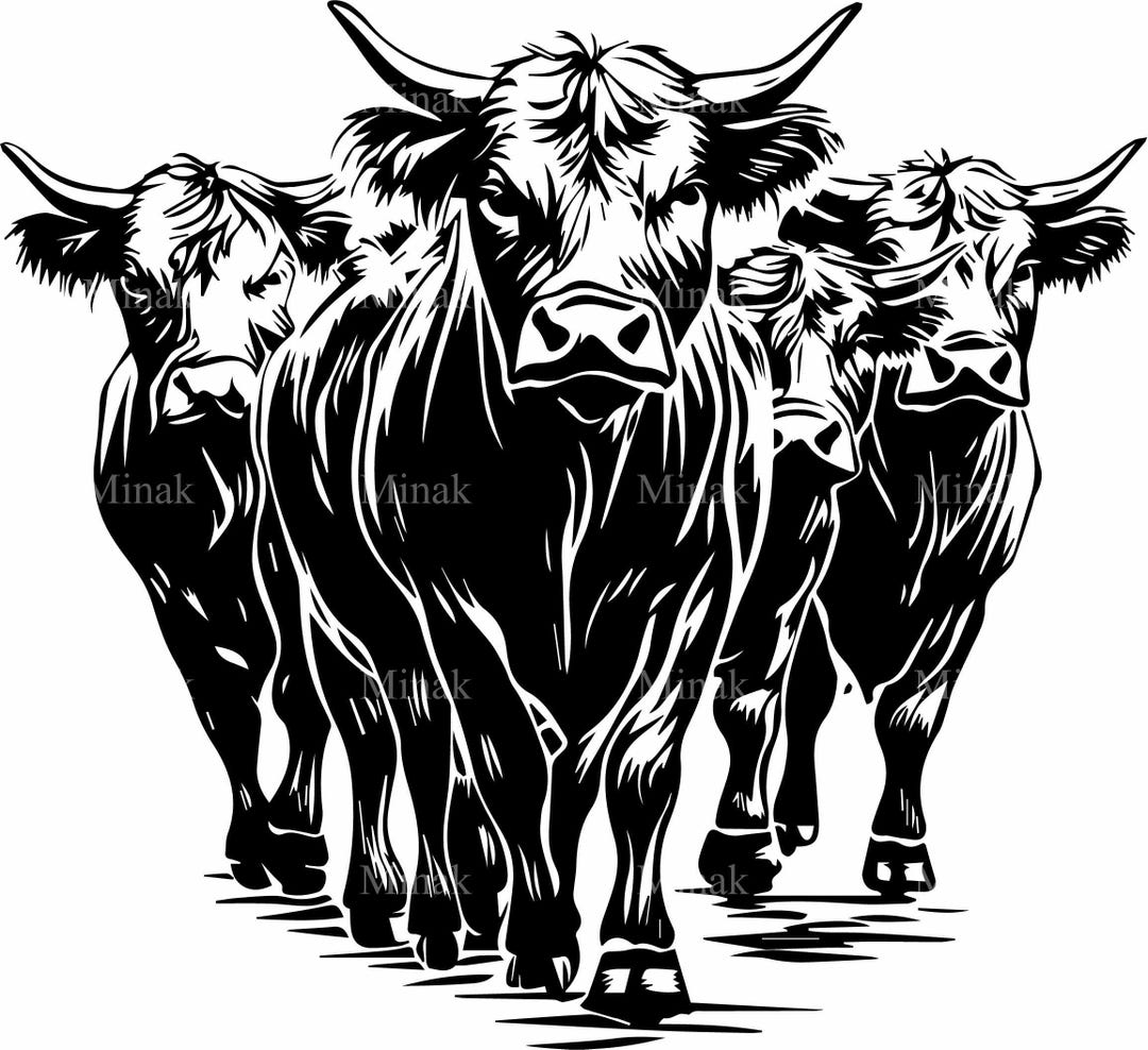 4 Farm Cows SVG Cut File, Rustic Cattle Herd Silhouette Clipart ...