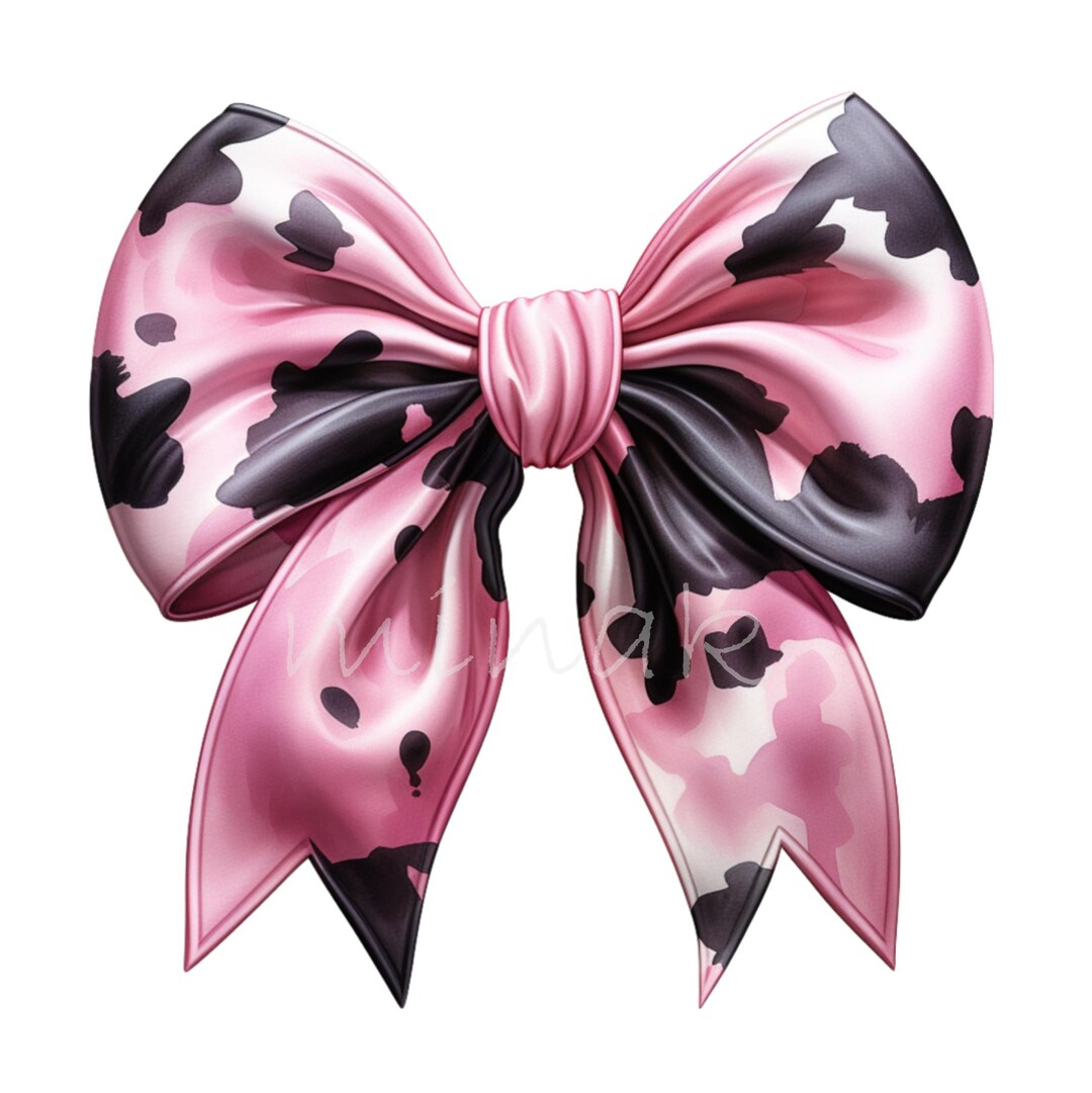 Pink Cow Print Bow Clipart, 15 Digital Ribbon Clip Art for DIY Projects ...