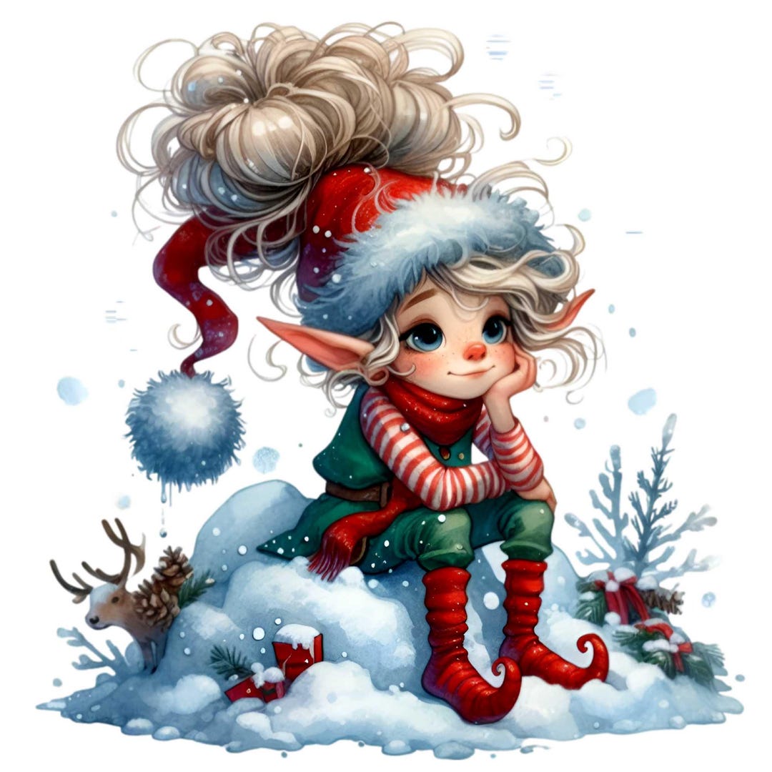 Adorable Christmas Elf in Snow Clipart PNG 14 Cute Festive Elf With ...