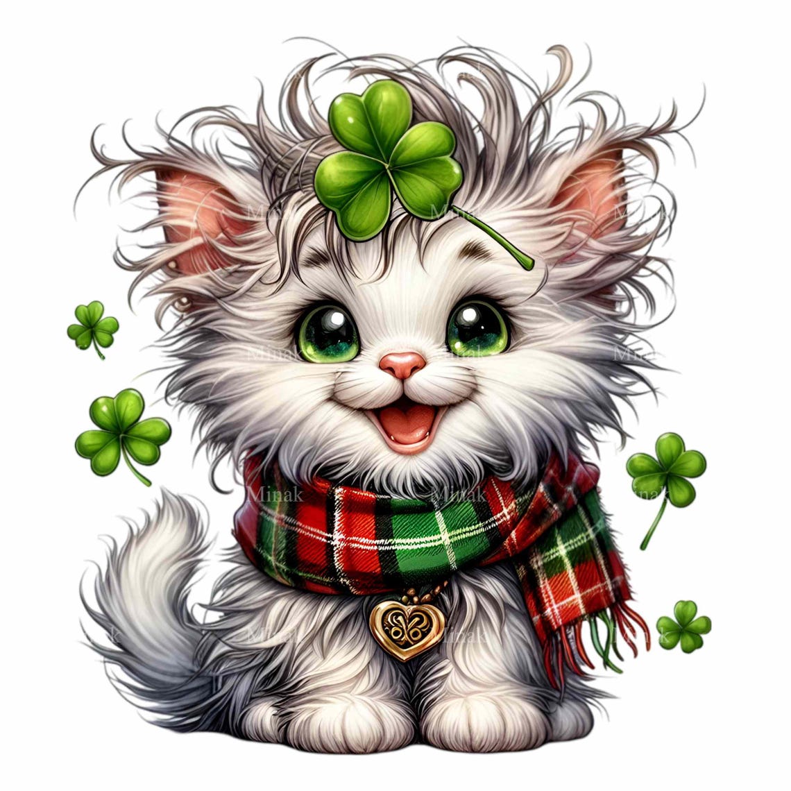 12 PNG St Patrick Cat, Leprechaun Kitten Clipart With Shamrocks, Irish ...