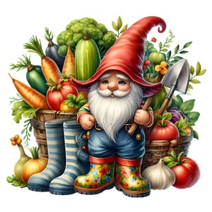 Gardening Gnome Clipart, Farmer Gnome With Vegetables, Digital Download ...