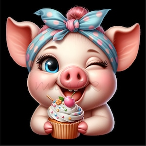 10 PNG Cupcake Pig Clipart – Cute Piglet Sweet – Digital Download for ...