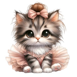 Kitten Ballerina Clip Art, 15 PNG Cute Girl Pink Tutu Ballet Baby Cat ...