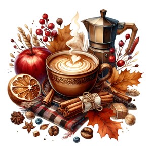 Plaid Fall Coffee Cup Clipart PNG - 15 Autumn Latte With Cinnamon ...