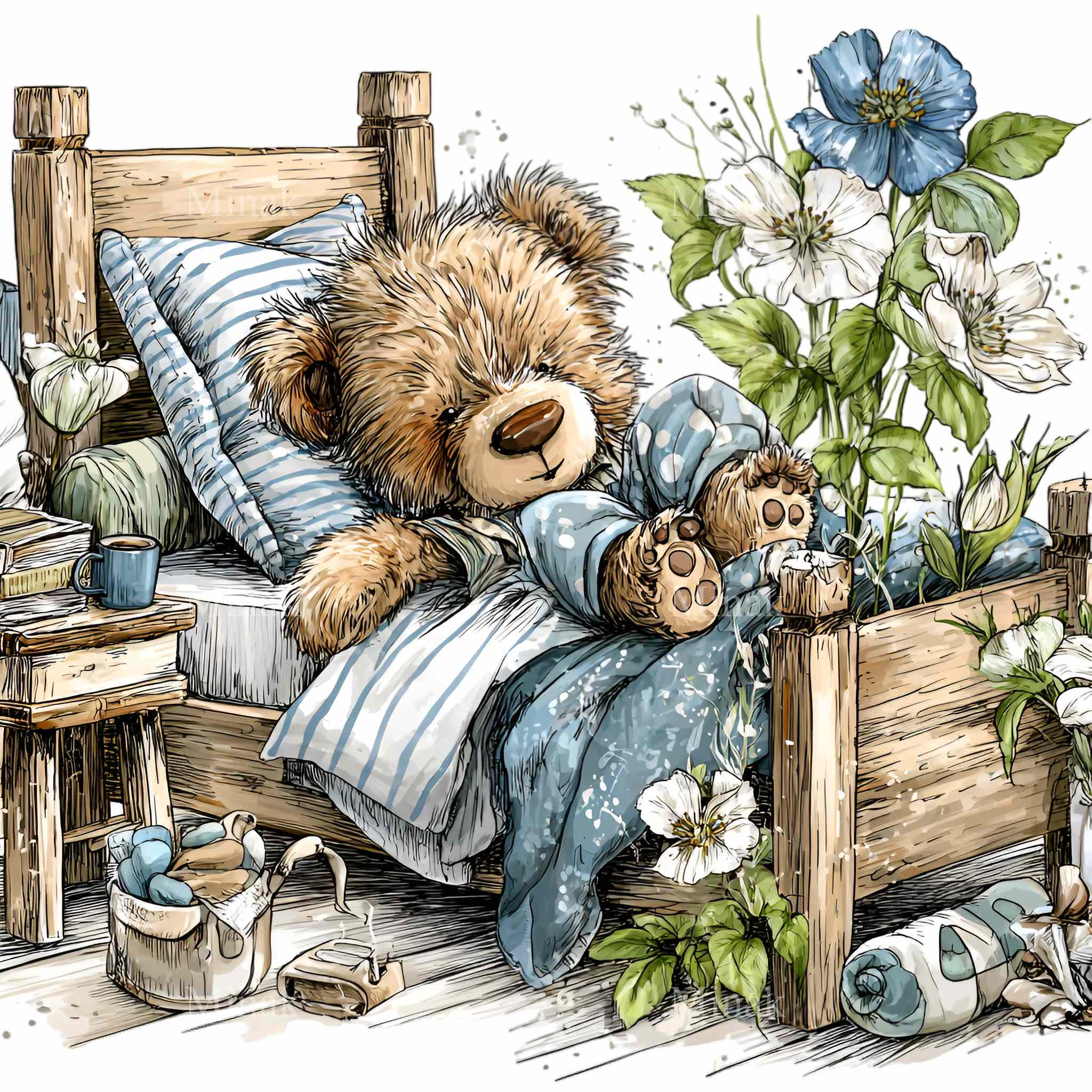 10 PNG Sleeping Bear – Blue Bed PNG – Cute Bedtime Animal Clipart for ...
