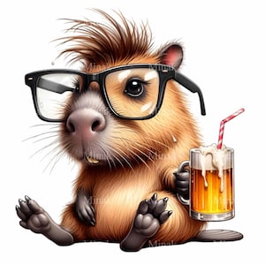 12 Cute Capybara With Glasses PNG Clipart, Adorable Capybara Holding ...