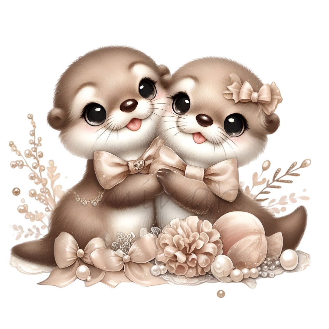 12 PNG Cute Otters Clipart – Kawaii Animal Couple PNG – Hugging Otters ...