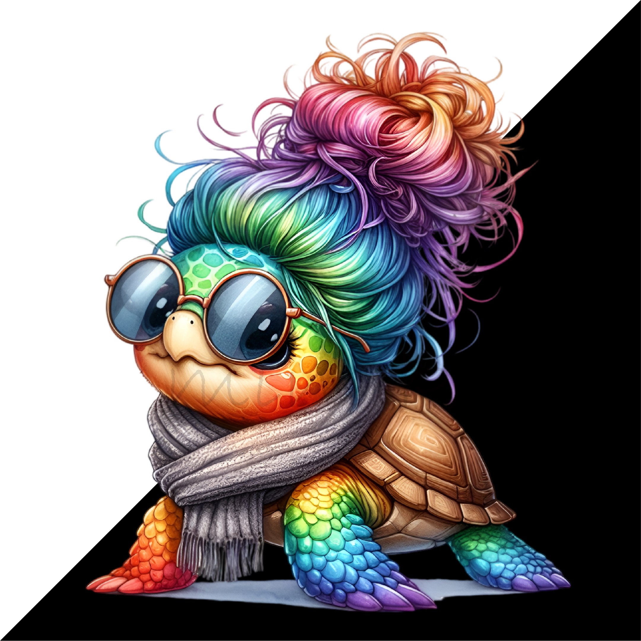 10 PNG Rainbow Turtle Messy Bun Sublimation, Pride Sea Creature Glasses ...