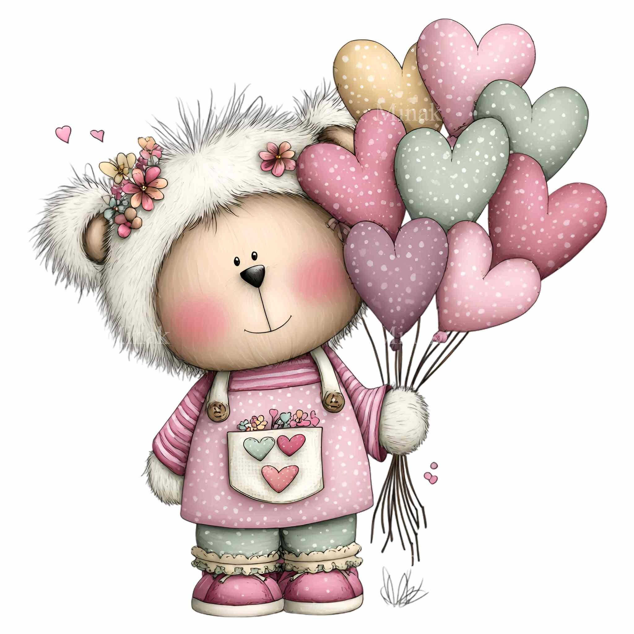 15 PNG Valentine Bear Clipart, Heart Bouquet Plush Animal for Kids ...