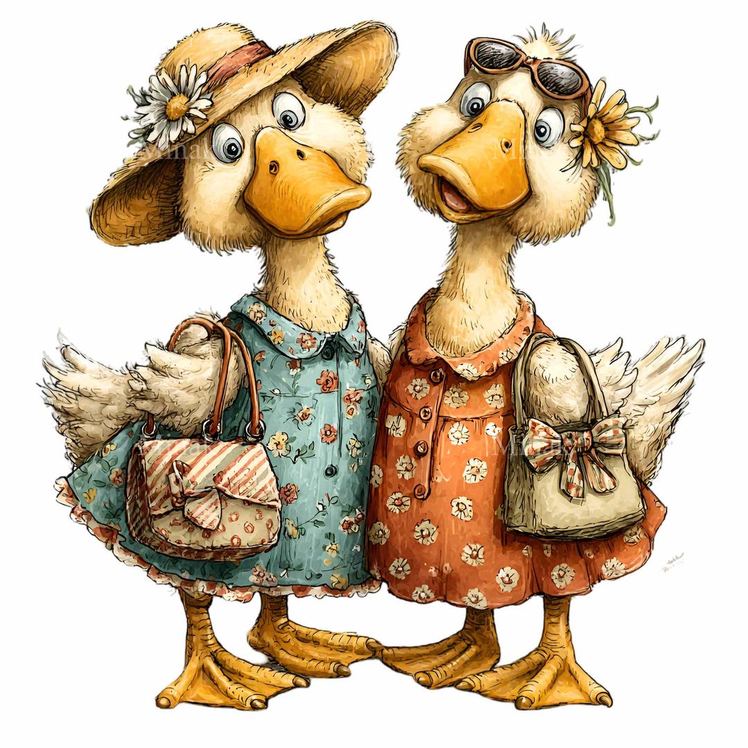 16 PNG Duck Duo Clipart – Cute Dressed Ducks PNG – Farm Animal Art for ...