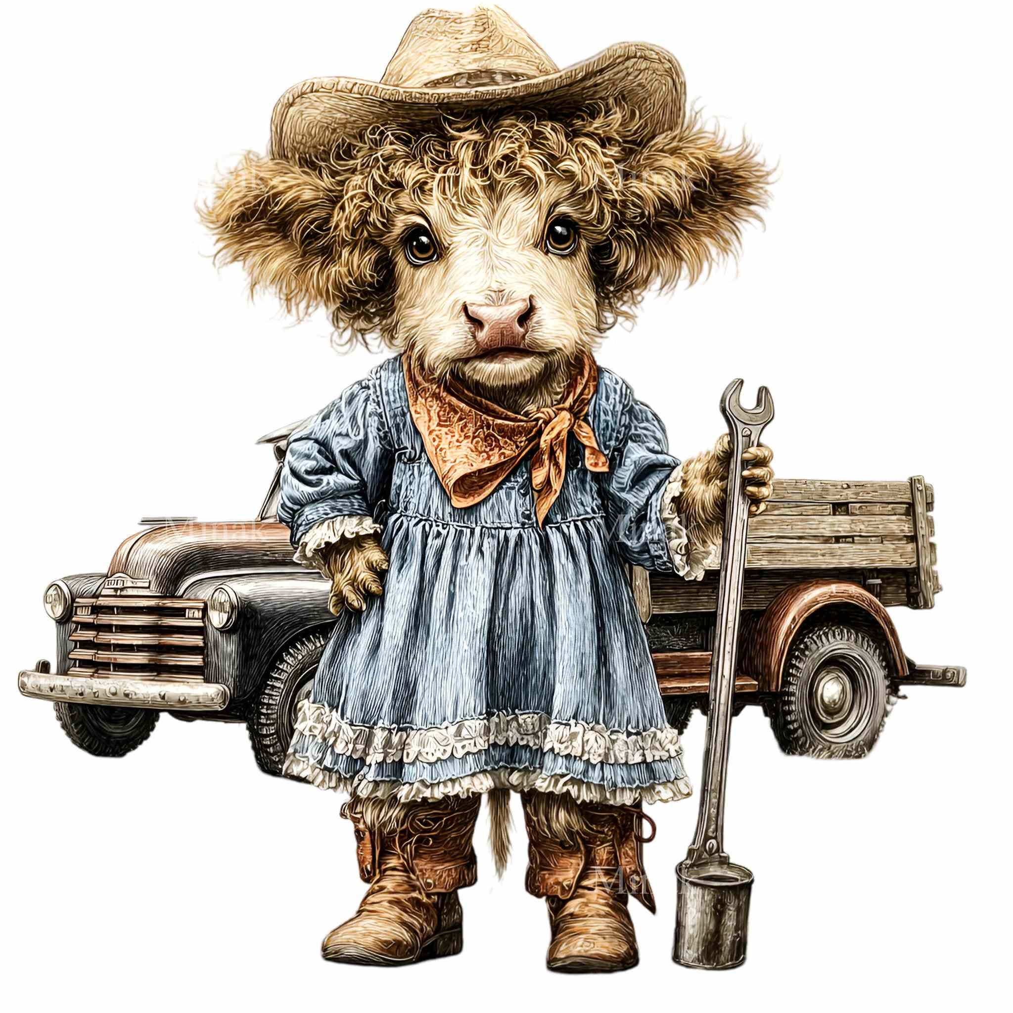 15 PNG Cow Clipart Western Mechanic Illustration, Watercolor Farm ...