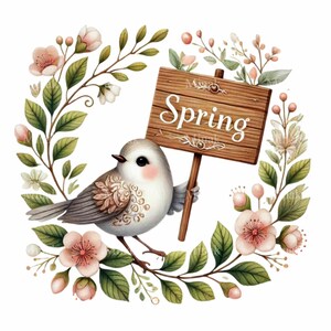 12 Spring Bird PNG Clipart, Adorable Bird With Flowers, Whimsical ...