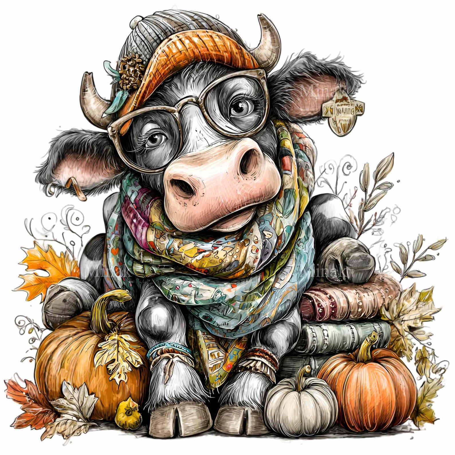 12 PNG Funny Fall Cow Clipart – Autumn Pumpkin Cow PNG – Cute Farm ...