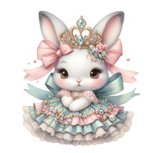 Bunny Clipart, 14 PNG Princess Clip Art, Rabbit Watercolor Printable, Digital Downloads, Card ...