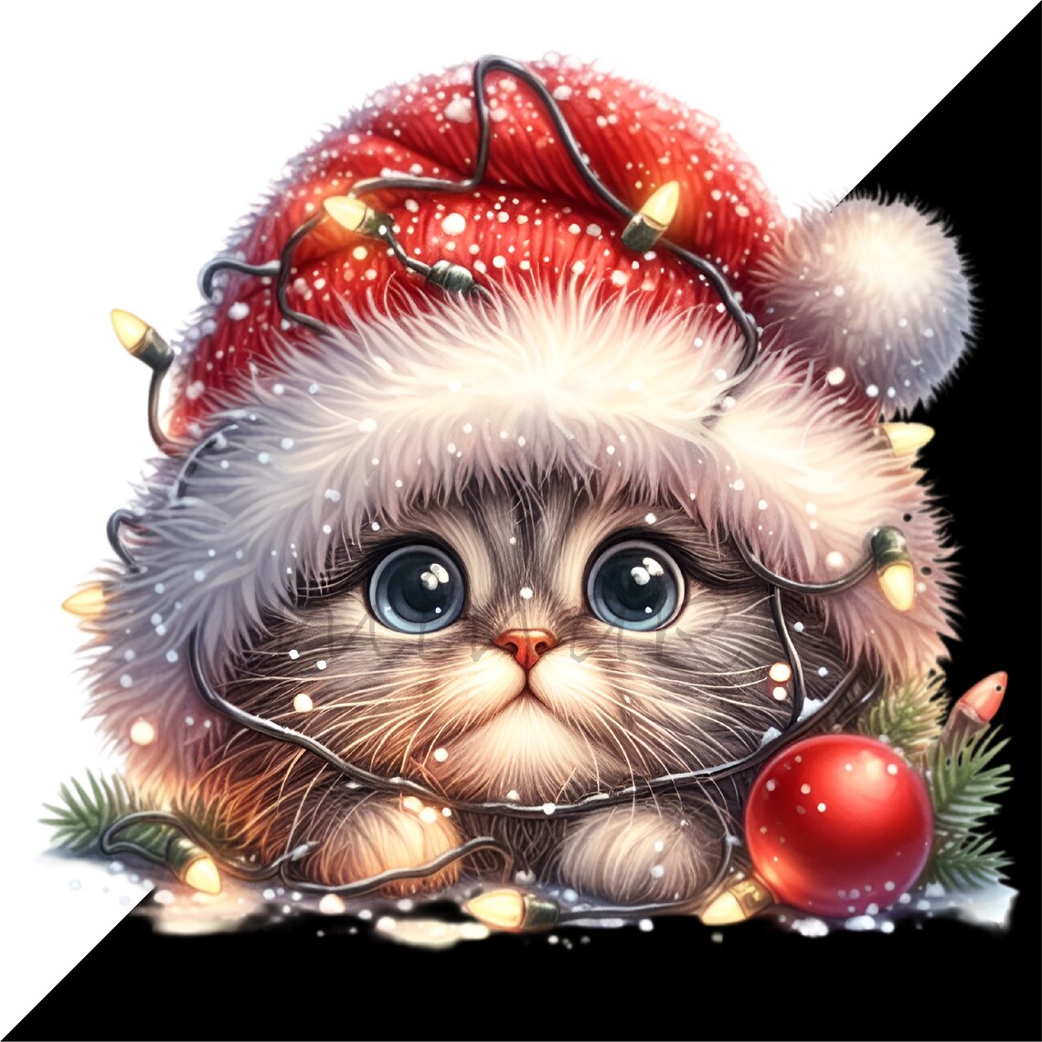 12 PNG Holiday Lights Cat – Christmas Kitten PNG With Santa Hat for ...