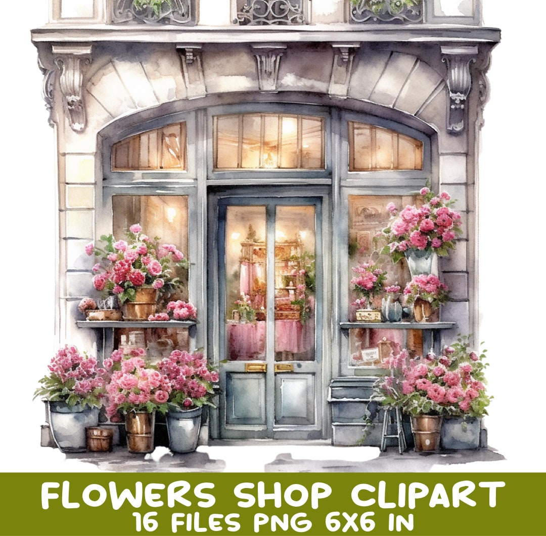 Flower Shop Clipart Watercolor Boutique With Floral Display 16 PNG ...