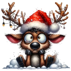 Funny Christmas Reindeer Clipart PNG 15 Silly Reindeer With Tangled ...