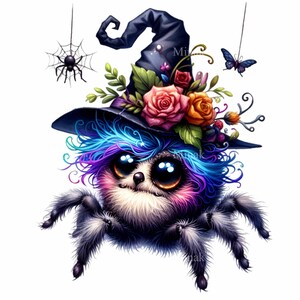 12 PNG Cute Halloween Spider PNG Clipart, Furry Spider With Witch Hat ...