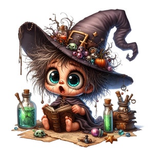 Halloween Witch Clipart PNG - 14 Cute Girl With Potions and Spellbook ...