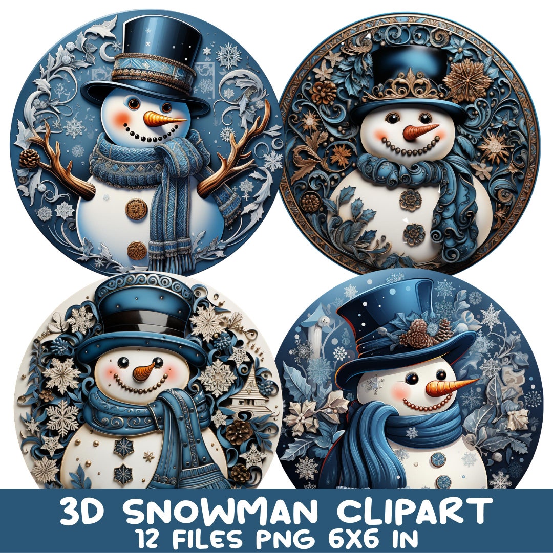 3D Snowman Clipart Bundle 12 PNG 3D Winter Digital Printable - Etsy