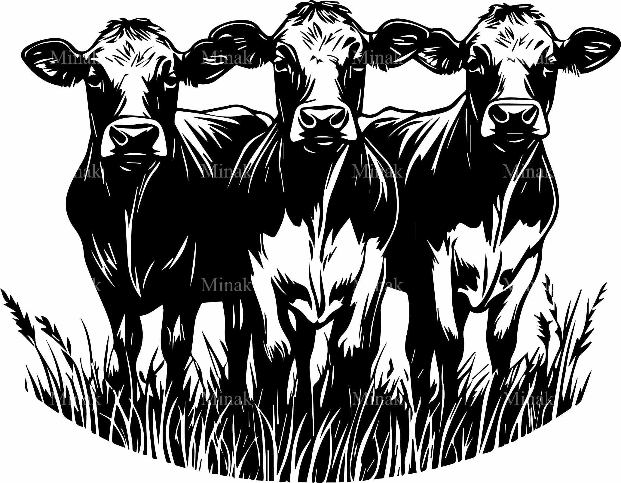 4 Farm Cows SVG, Trio of Cattle Cut File, Rustic Livestock Clipart ...