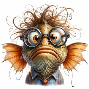 14 Funny Fish PNG Clipart - Grumpy Fish With Messy Hair and Glasses ...