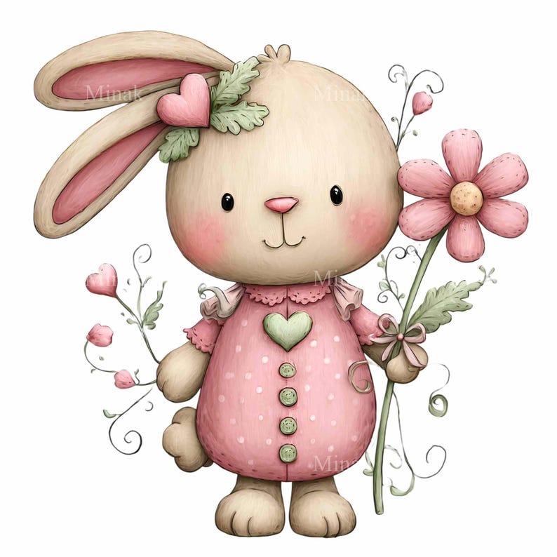 16 PNG Floral Bunny Clipart, Spring Rabbit Nursery Animal Watercolor - Etsy