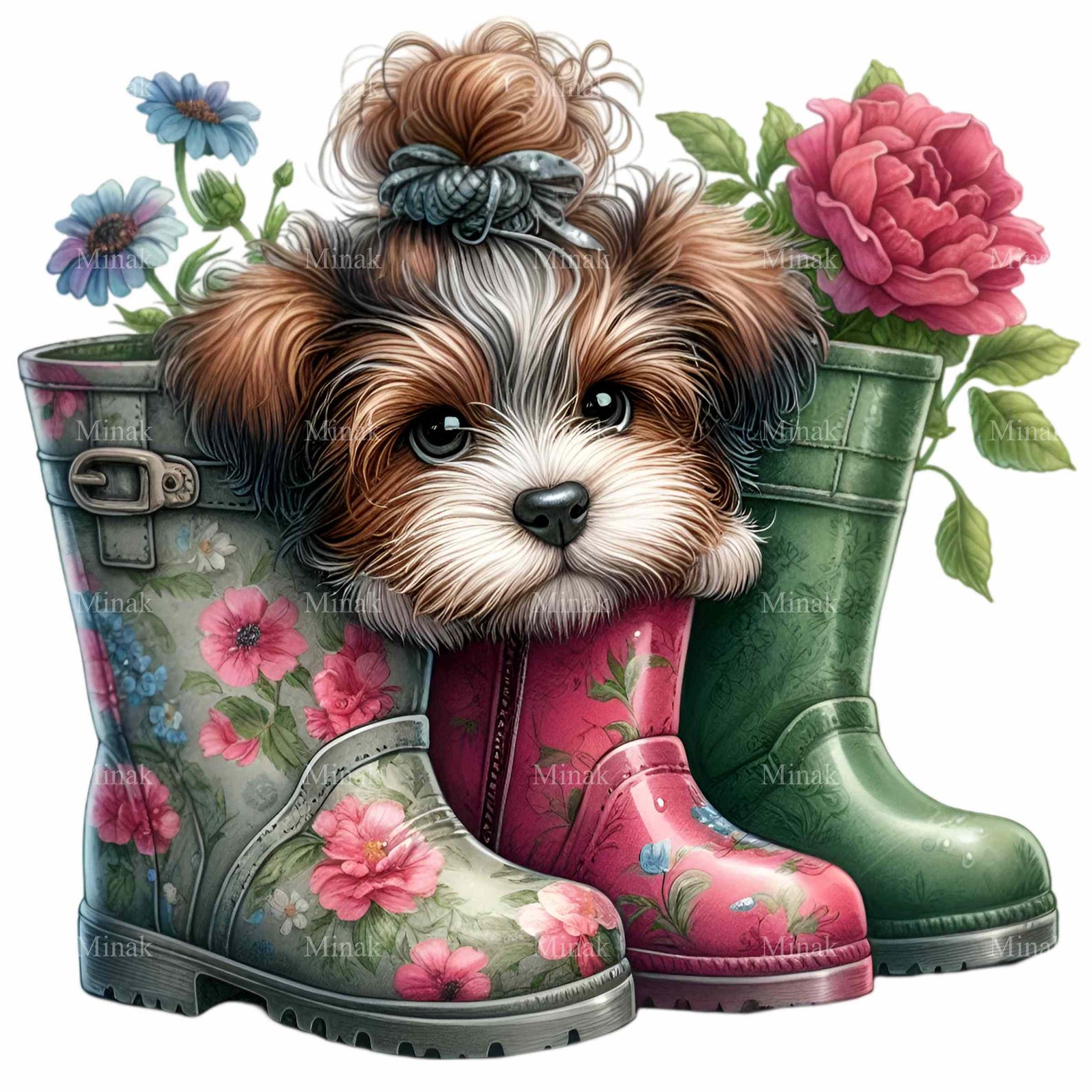 12 PNG Spring Puppy Clipart – Dog in Garden Boots Illustration, Flower ...