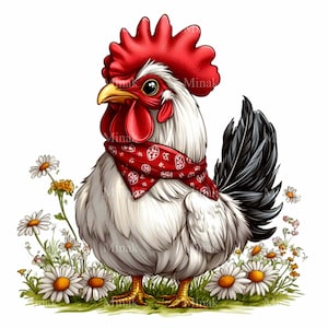10 PNG Bandana Rooster Daisy Flower Clipart, White Chicken Floral Bird ...