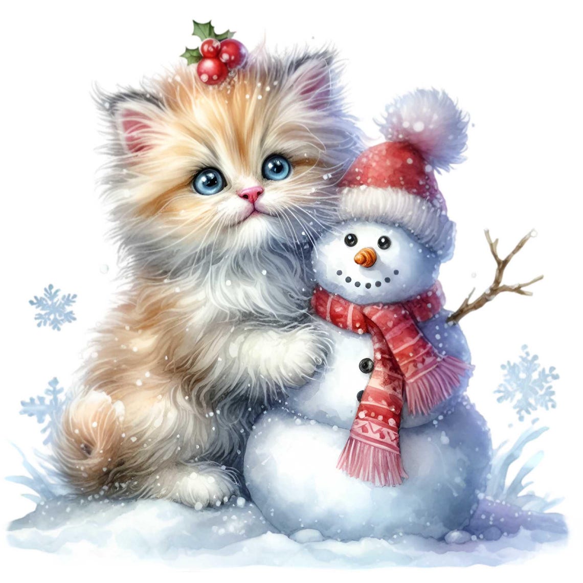 18 PNG Winter Kitten Snowman Clipart – Cute Holiday Cat PNG – Christmas ...