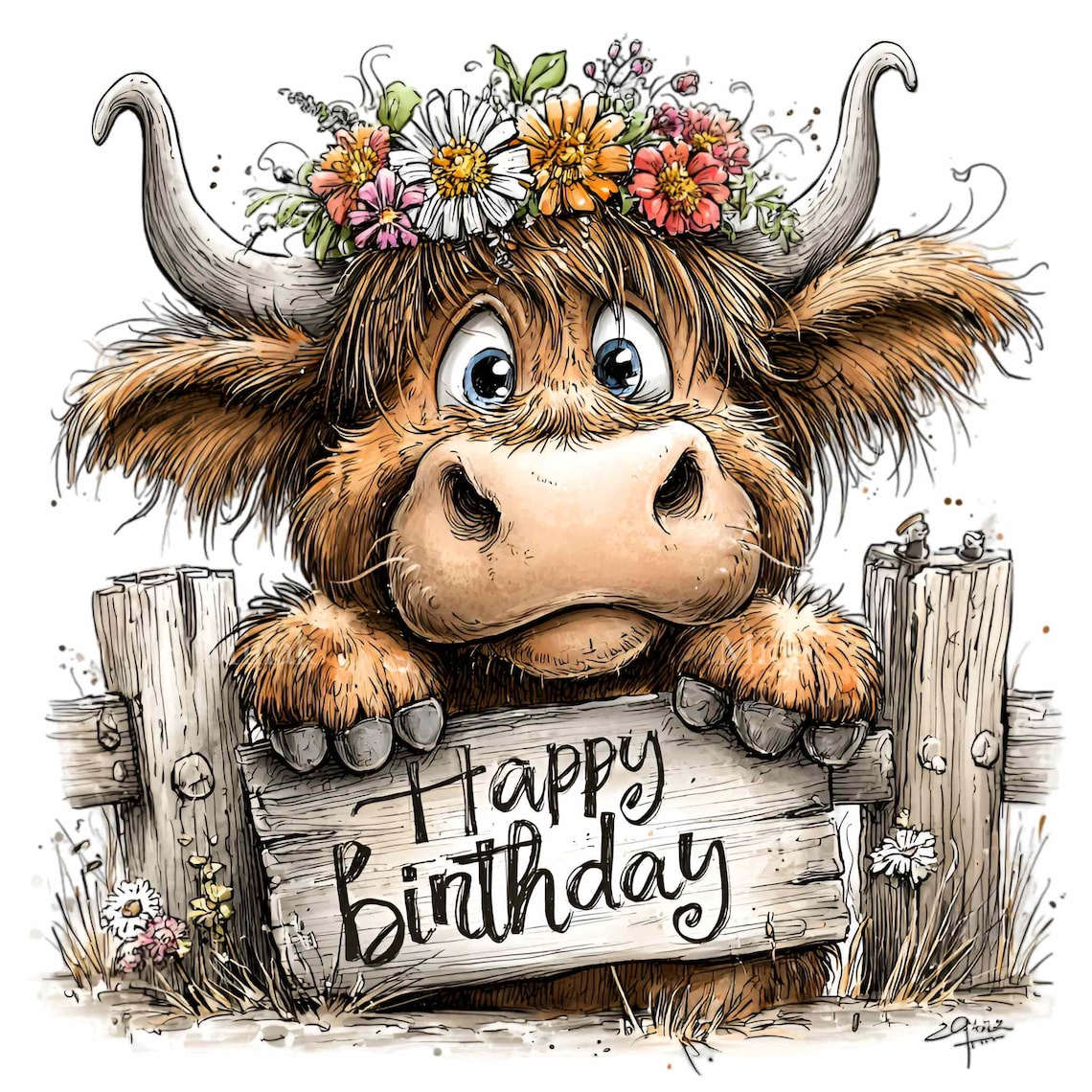 12 PNG Floral Cow Birthday – Cute Baby Cow PNG Clipart – Highland Calf ...