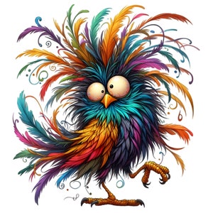 Crazy Colorful Bird Clipart 12 PNG | Hilarious Fluffy Bird Illustration ...